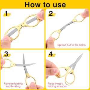 Nogeqi 2 Pcs Folding Scissors Portable Travel Scissors Stainless Steel Mini Scissors Retractable Small Scissors All Purpose for Sewing Fishing Crafts DIY Home Office Christmas Gift Men(Gold, Silver)