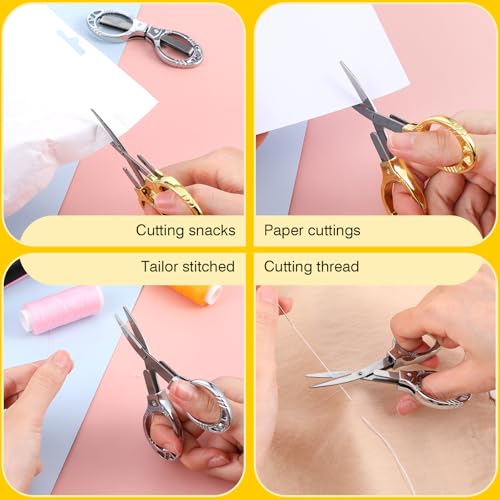 Nogeqi 2 Pcs Folding Scissors Portable Travel Scissors Stainless Steel Mini Scissors Retractable Small Scissors All Purpose for Sewing Fishing Crafts DIY Home Office Christmas Gift Men(Gold, Silver)