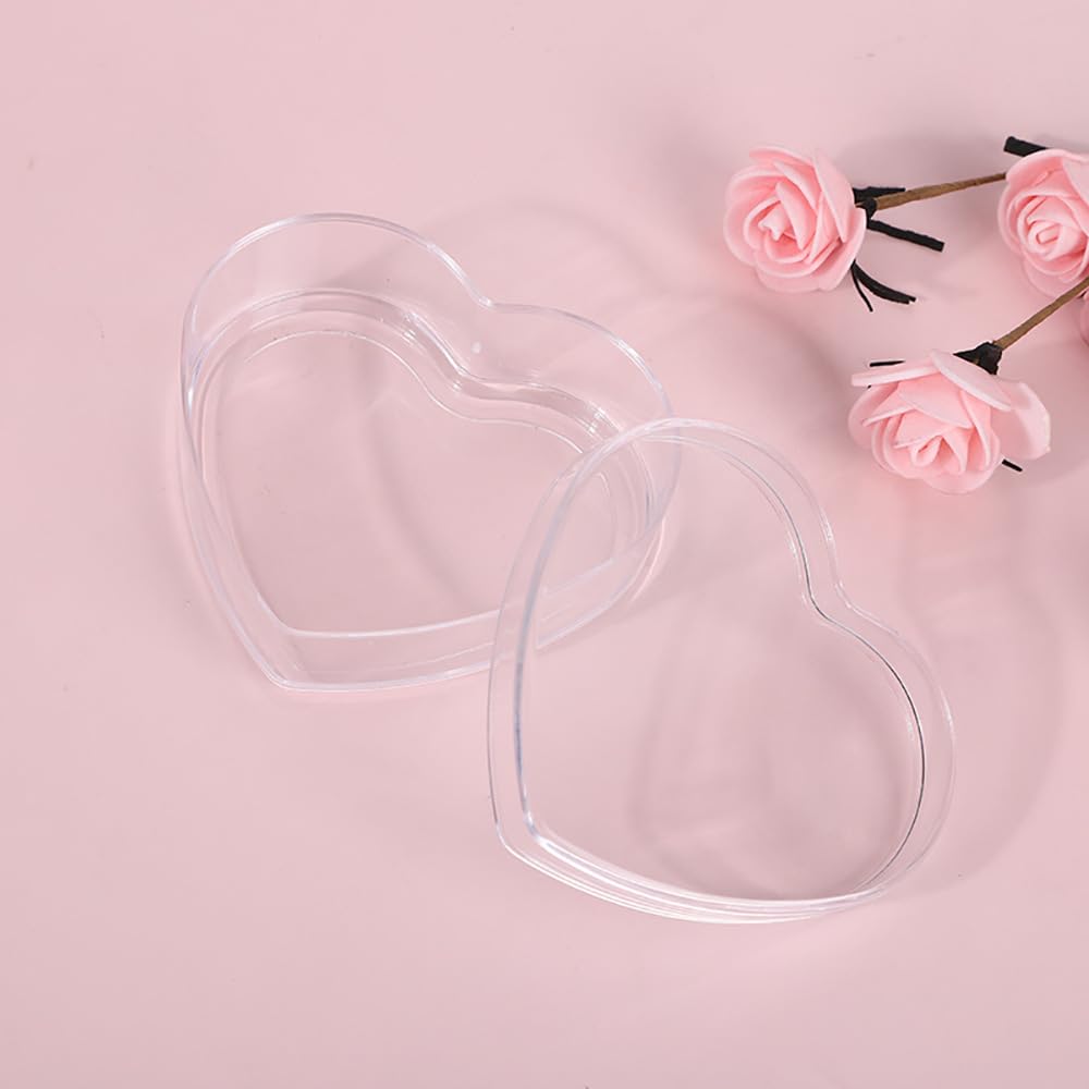 2Pcs Transparent Plastic Heart Shaped Acrylic Box with Lid Mini Storage Candy Boxes Cube Organizer Containers for Tiny Jewelry Party Favors Supplies