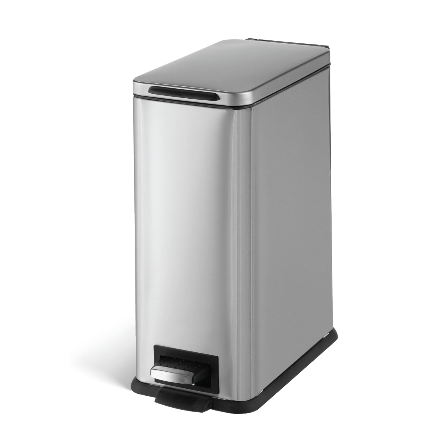 Home Zone Living 2.56 Gallon Office Trash Can with Slow Close Lid, Stainless Steel, Silm Design Perfect for Bathrooms and Kitchen with Small Space, 9.7 Liter, Silver