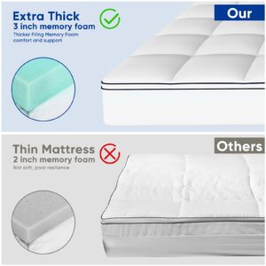 Dual Layer 4 Inch Memory Foam Mattress Topper Full Size 3 Inch Gel Memory Foam Plus 1 Inch Cooling Pillow Top Cover for Higher Support Relief Back Pain Soft and Breathable with 8-21 Inch Deep Pocket