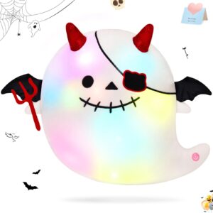 wewill 12'' light up halloween ghost soft plush pillow with bat wings spooky glow devil halloween stuffed animal gifts for toddler kids boys girls