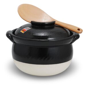 banko-yaki fluffy rice pot, earthenware rice cooker with inner lid measuring cup and paddle, traditional japanese donabe for evenly cooked rice, mixed rice, and porridge (3-gou/serves 3 to 5 people)