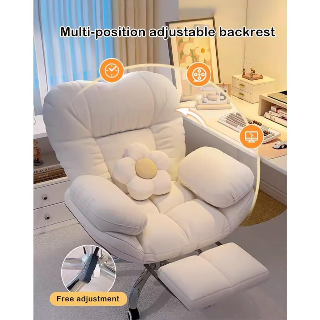 Home Office Desk Chairs Lazy Sofa Recliner Chair Lift Computer Gaming Chair Backrest for Living Room, Video Gaming Chairs Comfortable Office Desk Chairs Armchair for Bedroom (Color : Beige with footr