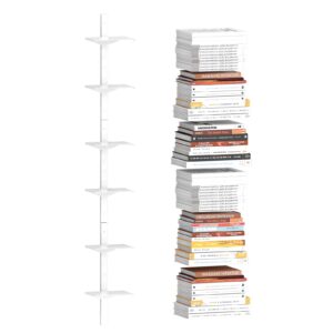 mqkiwao invisible floating bookshelf for wall mounted, 3 pack white spine book tower, 6 tier vertical book organizers, heavy duty metal bookshelf for home, office, bedroom, kids room