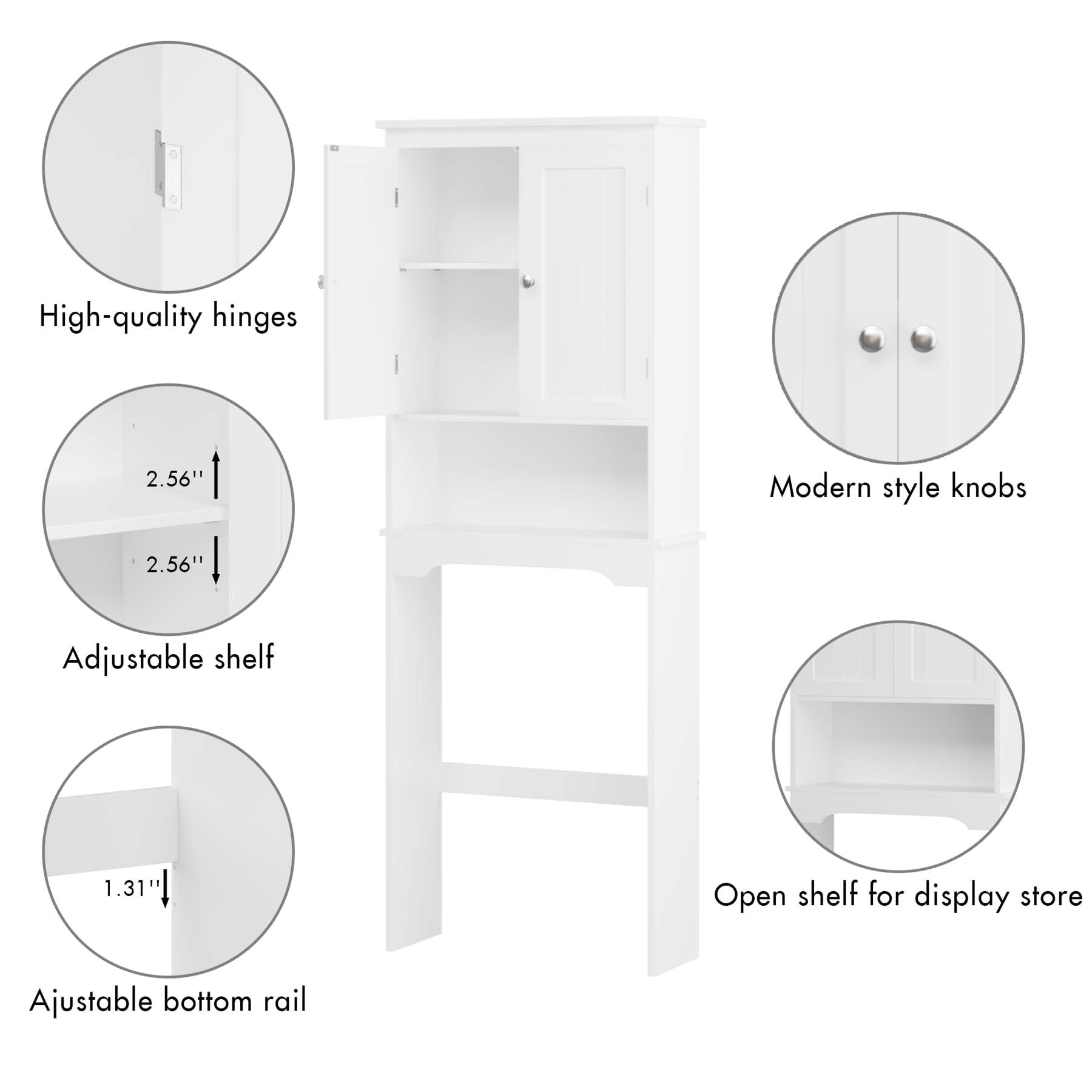 HRVEOCEI White Over The Toilet Storage Cabinet with Doors, Freestanding Bathroom Above Toilet Storage & Tall Bathroom Over Toilet Storage Cabinet with Adjustable Shelf (Style1)