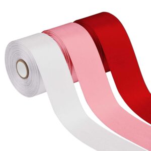 ribbon for gift wrapping, 3 pack 75 yards 1-1/2 inch satin ribbon bows for gift, crafts, flower bouquet, floral, hair, christmas, wedding, birthday decoration white&pink&red