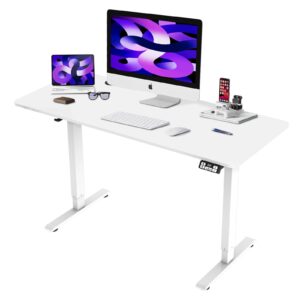 rrtechforu electric standing desk, adjustable height stand up desk, sit stand home office desk with splice board (white, 48")