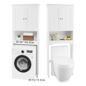 HRVEOCEI White Over The Toilet Storage Cabinet with Doors, Freestanding Bathroom Above Toilet Storage & Tall Bathroom Over Toilet Storage Cabinet with Adjustable Shelf (Style1)