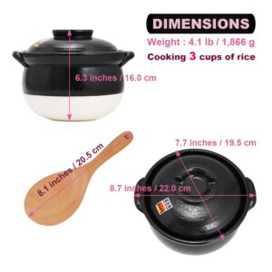 Banko-Yaki Fluffy Rice Pot, Earthenware Rice Cooker with inner lid Measuring Cup and Paddle, Traditional Japanese Donabe for Evenly Cooked Rice, Mixed Rice, and Porridge (3-Gou/Serves 3 to 5 people)