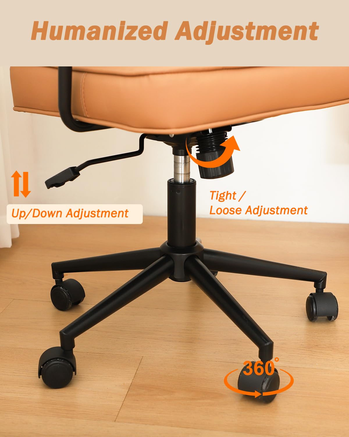 Small Office Desk Chair with Armrests Comfy Low Back Lumbar Support,Adjustable Height 360°Rolling Swivel Wheels,Modern PU Leather Office Task Chair,for Home, Bedroom,Office,Small Space (brown)