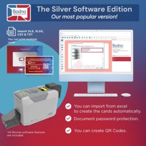 Bodno Seaory S26 Single Sided ID Card Printer & Complete Supplies Package ID Software and Camera - Silver Edition