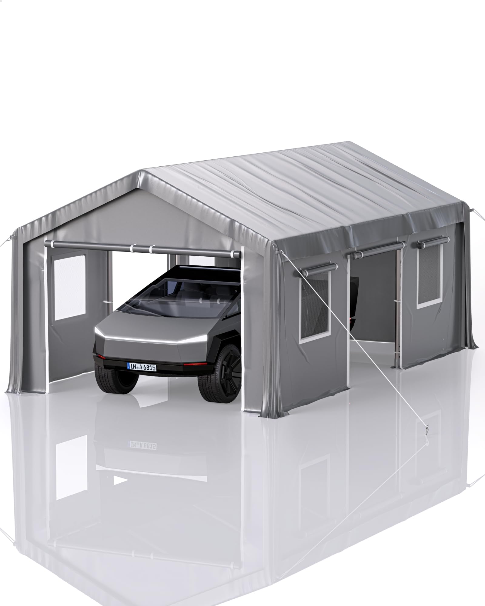 GarveeLife 13 x 20 ft Carport Heavy Duty, Portable Garage with 4 Roll-up Doors, 4 Mesh Windows, 180 g PE Tarps, and 8 x 1.0 mm Poles, for Full-Size Pickups, Bass Boats, and SUVs, Gray