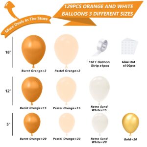 NISOCY Thanksgiving Fall Balloons Garland Arch Kit, 129PCS Burnt Orange Pastel Orange Gold and White Sand Balloons Kit for Fall Baby Shower Birthday ThanksGiving Pumpkin Themed Party Decorations