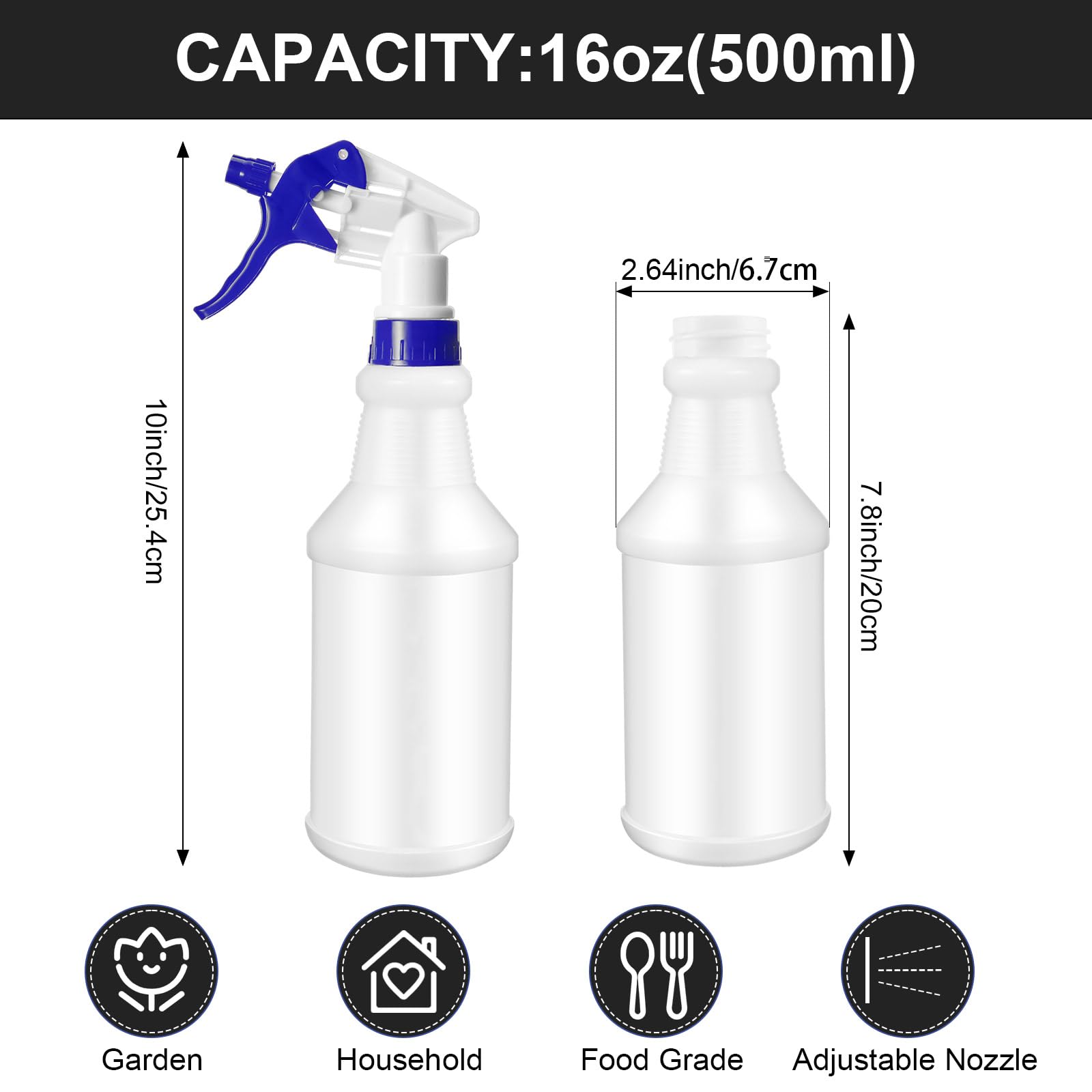 Eccliy 12 Pcs 16 Oz Plastic Spray Bottle, Empty and Reusable for Cleaning, Water, Auto Details or Bathroom and Kitchen, Commercial and Residential (Yellow, Blue)