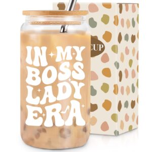 boss day gifts for women, boss lady 16 oz coffee glass cup, boss gifts for women, gifts for boss female, national boss day gifts, boss appreciation gifts - in my boss lady era 16 oz glass cup