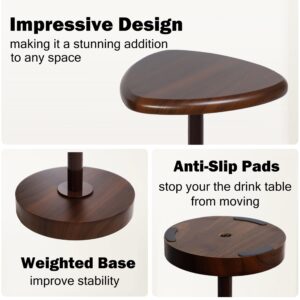 FANTERSI Drink Table for Small Spaces, Pedestal Side Table, Small Side Table for Living Room, Cocktail Table Martini Table with Metal Frame, Brown