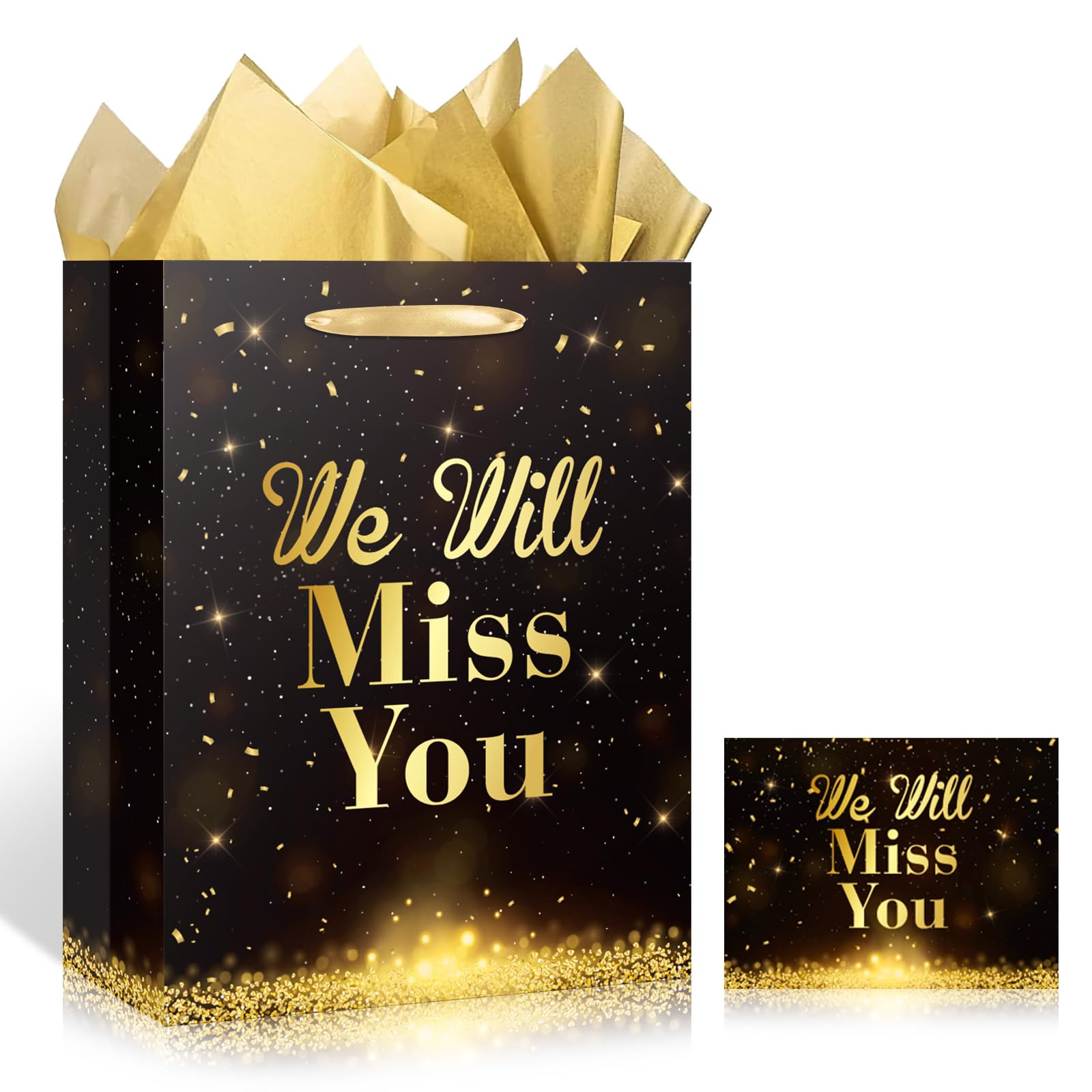 Farewell Going Away Party Decorations We Will Miss You Gift Bags with Wrapping Paper and Greeting Card for We Will Miss You,Goodbye,Retirement,Coworker Office Leaving Party Supplies Decor Gifts