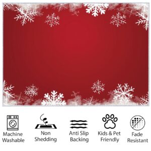 Area Rug for Living Room 4x6 ft Washable Low Pile Rugs Red Snowflakes Christmas Indoor Non Slip Floor Rugs, Ultra Soft Faux Wool Carpet for Bedroom Dining Room Kids Room