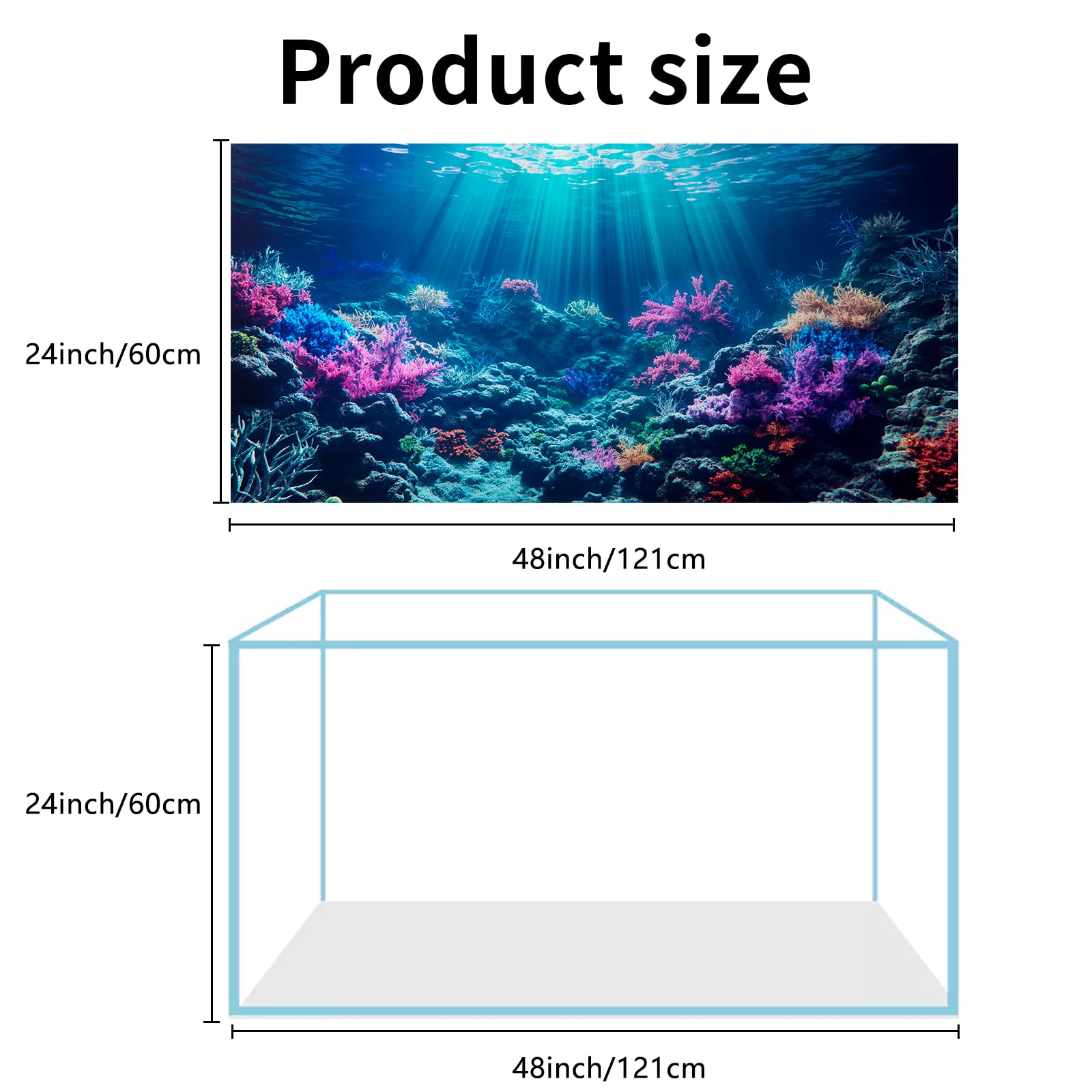 COMSUN 3 Pack Aquarium Background, 48x24 inches Polyester Aquarium Background, Cloth Fish Tank Background, Undersea Corals Sunshines & Rock Aquatic Plants