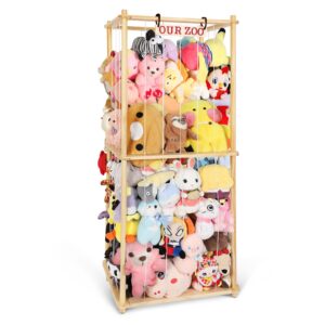 extra large stuffed animal storage for corner organizer,premium wooden material with elastic cord hold up to 250 plush toys,stuffed zoo animal holder and collection for playroom-birthday (extra large)