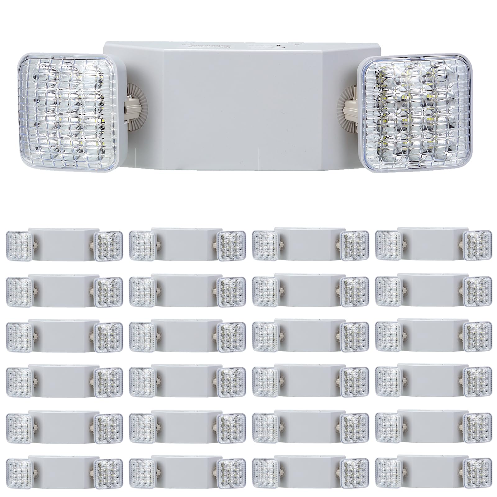 Commercial Emergency Lights 24 Pack, LED Emergency Light with Battery Backup, Emergency Lights for Business Home Power Outage, Adjustable 2 LED Square Head Emergency Lighting, Hardwired AC110-277V