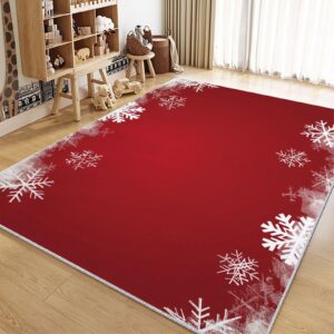 area rug for living room 4x6 ft washable low pile rugs red snowflakes christmas indoor non slip floor rugs, ultra soft faux wool carpet for bedroom dining room kids room