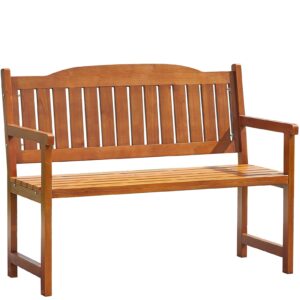 sunnibety outdoor bench weatherproof, 2-person solid wood garden bench for outdoors, park bench for outside patio porch poolside balcony, 47.4" w x 20.6" d x 36.2" h (natural)