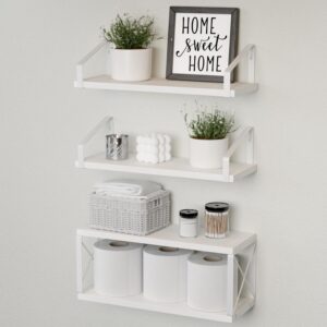 richer house floating bathroom shelves, bathroom shelves over toilet, white shelves for bathroom wall decor, wall mounted hanging shelves for bedroom, kitchen wall storage and organizers - white