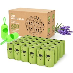 glasho poop bags for dogs (600 count, 30 rolls) lavender scented leak proof dog waste bags, 13 x 9 inch strong doggie cat waste bags with dispenser, green/bulk