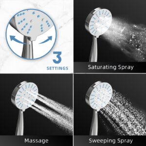 BESAQUO ALL METAL 3 Settings Handheld Shower Head with Hose and Brass Holder, Non-Clogging Nozzles High Pressure Shower Head with Handheld, 72 Inch Hose&Adjustable Holder