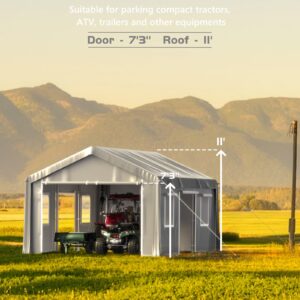 GarveeLife 13 x 20 ft Carport Heavy Duty, Portable Garage with 4 Roll-up Doors, 4 Mesh Windows, 180 g PE Tarps, and 8 x 1.0 mm Poles, for Full-Size Pickups, Bass Boats, and SUVs, Gray