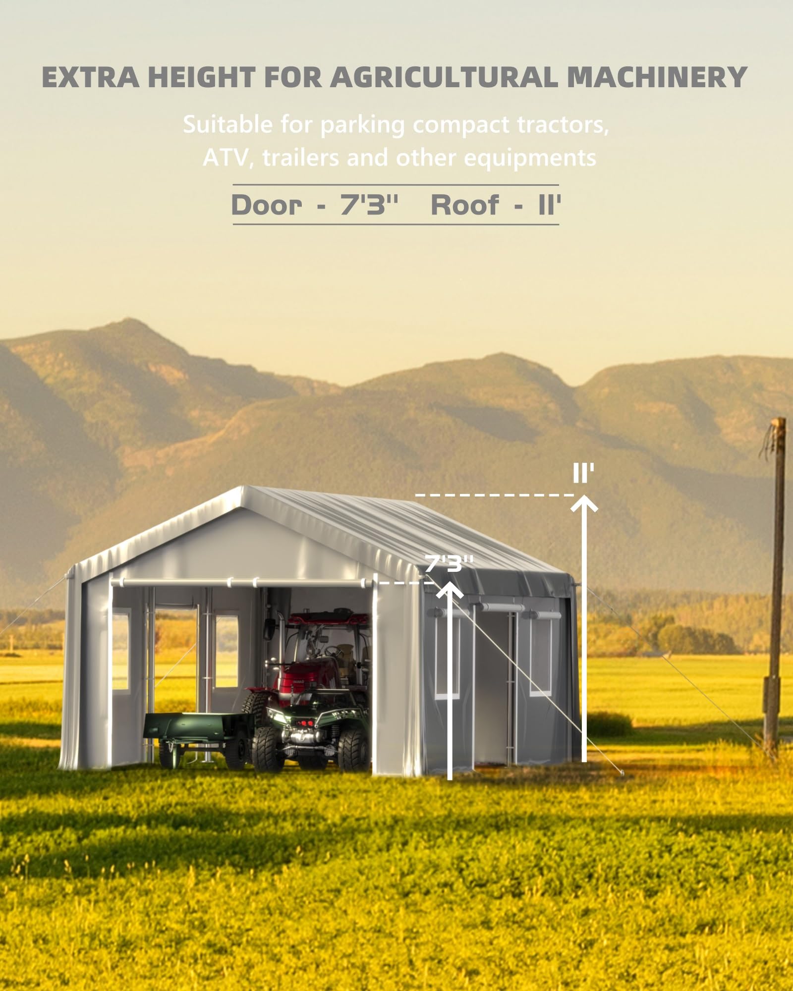 GarveeLife 13 x 20 ft Carport Heavy Duty, Portable Garage with 4 Roll-up Doors, 4 Mesh Windows, 180 g PE Tarps, and 8 x 1.0 mm Poles, for Full-Size Pickups, Bass Boats, and SUVs, Gray