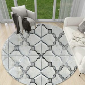 round rug 4ft for kitchen living room bedroom dining room table outdoor entryway washable large carpet circular circle area rug abstract white bright geometric moroccan marrakech tiles banner vintag