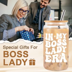 Boss Day Gifts for Women, Boss Lady 16 Oz Coffee Glass Cup, Boss Gifts for Women, Gifts for Boss Female, National Boss Day Gifts, Boss Appreciation Gifts - In My Boss Lady Era 16 Oz Glass Cup