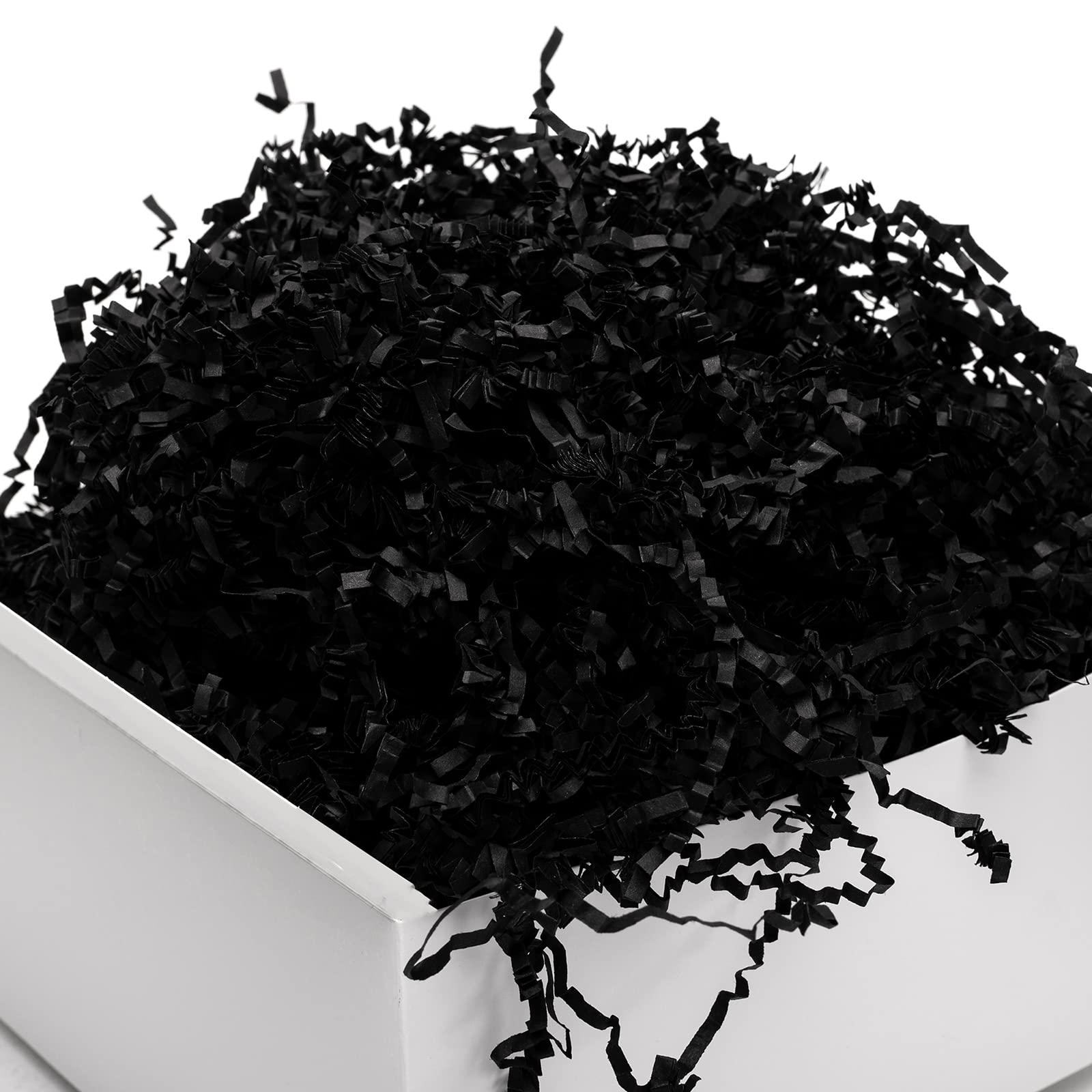 Mefleet 2 LB Crinkle Cut Paper Shred Filler Black Crinkle Paper Shredded Paper for Gift Box - Gift Basket Filler - Gift Box Stuffing for Christmas, Halloween Packaging Wrapping