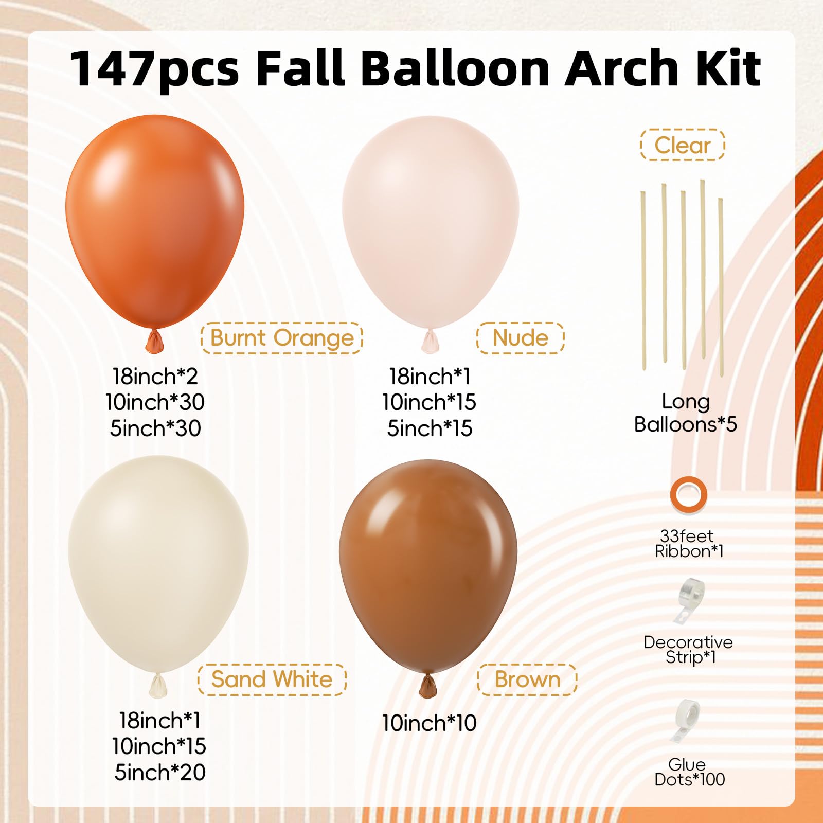 147pcs Fall Balloon Arch Kit Thanksgiving Balloon Arch Fall Boho Balloon Garland Kit with Burnt Orange Balloons for Wedding Thanksgiving Baby Shower Fall Birthday Party Decorations