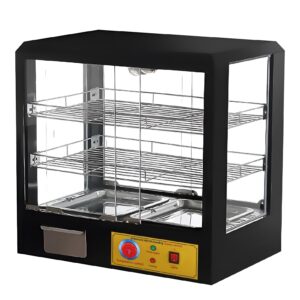 3-tier food warmer, commercial food warmer display electric countertop food pizza warmer with led lighting removable shelves glass door, pastry display case for buffet restaurant 500w