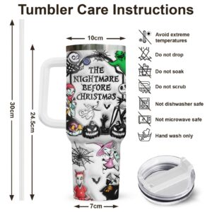 GEPOSTORE Christmas 3D Tumbler with Handle and Straw, Nightmare Before Movie Tumbler 40 oz, Gifts for Christmas, Christmas Mug, Christmas Movie Cup, Birthday Gifts for Movie Lovers