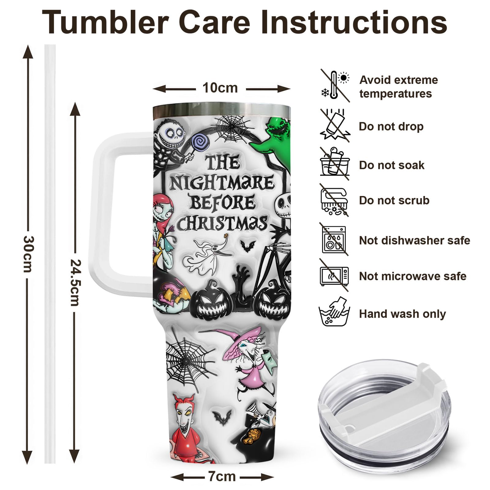 GEPOSTORE Christmas 3D Tumbler with Handle and Straw, Nightmare Before Movie Tumbler 40 oz, Gifts for Christmas, Christmas Mug, Christmas Movie Cup, Birthday Gifts for Movie Lovers