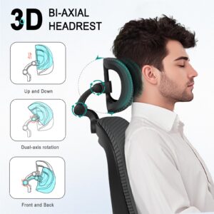 Ergonomic Office Chair, Big and Tall Office Chair with Tilt Function, mesh Office Chair with 3D Lumbar Support, 3D Bi-axial Headrest, 4D Adjustable Armrests, Seat Depth Adjustable Computer Chair