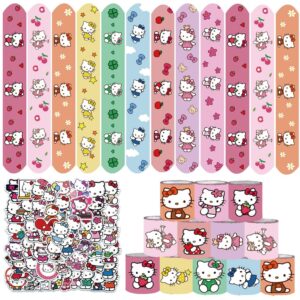 gotofun kitty party supplies, kitty slap bracelets, 86pcs party favors contains 36 slap bracelets and 50 stickers, great birthday gift for boys girls, kawaii goodie bag stuffers