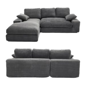 L Shaped Sectional Sofa, Modular Upholstered Couch Set, Deep Seat Cloud Couch with Chaise, Free Combination for Living Room, No Assembly Required (Grey)