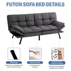 MUUEGM Convertible Futon Sofa Bed, 71" Comfy Loveseat Sleeper Sofa with Adjustable Backrest Armrest, Strengthen Wood, Thick Padded Cushion, Small 2 Seater Futon Couch for Bedroom, Living Room