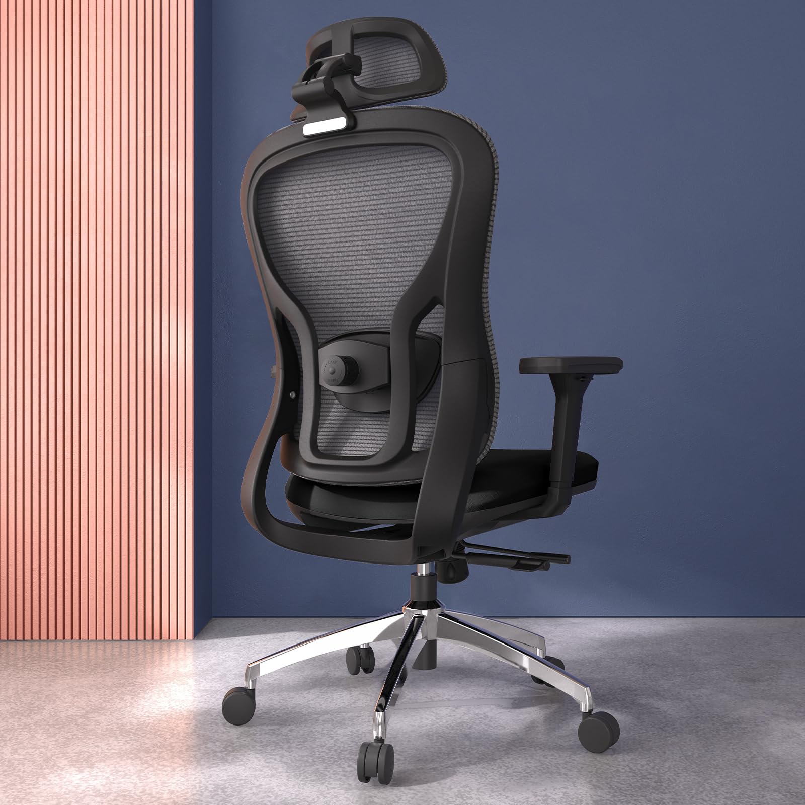 Ergonomic Office Chair, Big and Tall Office Chair with Tilt Function, mesh Office Chair with 3D Lumbar Support, 3D Bi-axial Headrest, 4D Adjustable Armrests, Seat Depth Adjustable Computer Chair