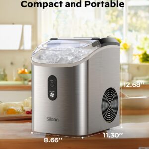 Nugget Ice Maker Countertop, Silonn Chewable Pellet Ice Machine with Self-Cleanin Function, 33lbs/24H Portable Ice Makers for Home Kitchen Officce, Stainless Steel