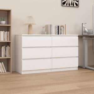 NoeBanJe 47" inch Dresser Sturdy Frame Modern Bedroom Furniture with 6 Drawers Large Capacity Storage Cabinet, Wooden Chest of Drawers for Bedroom, Hallway, Living Room, Entryway (White)