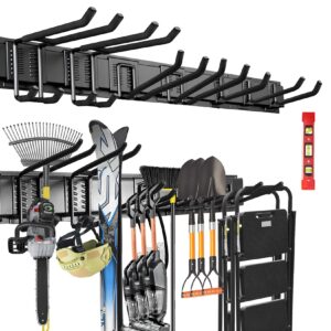 meilsury garage storage, 48-inch garage tool organization wall mount, upgraded to support max 440lbs garage garden tool organizer, professional wall mount tool storage racks with 3 rails and 7 hooks