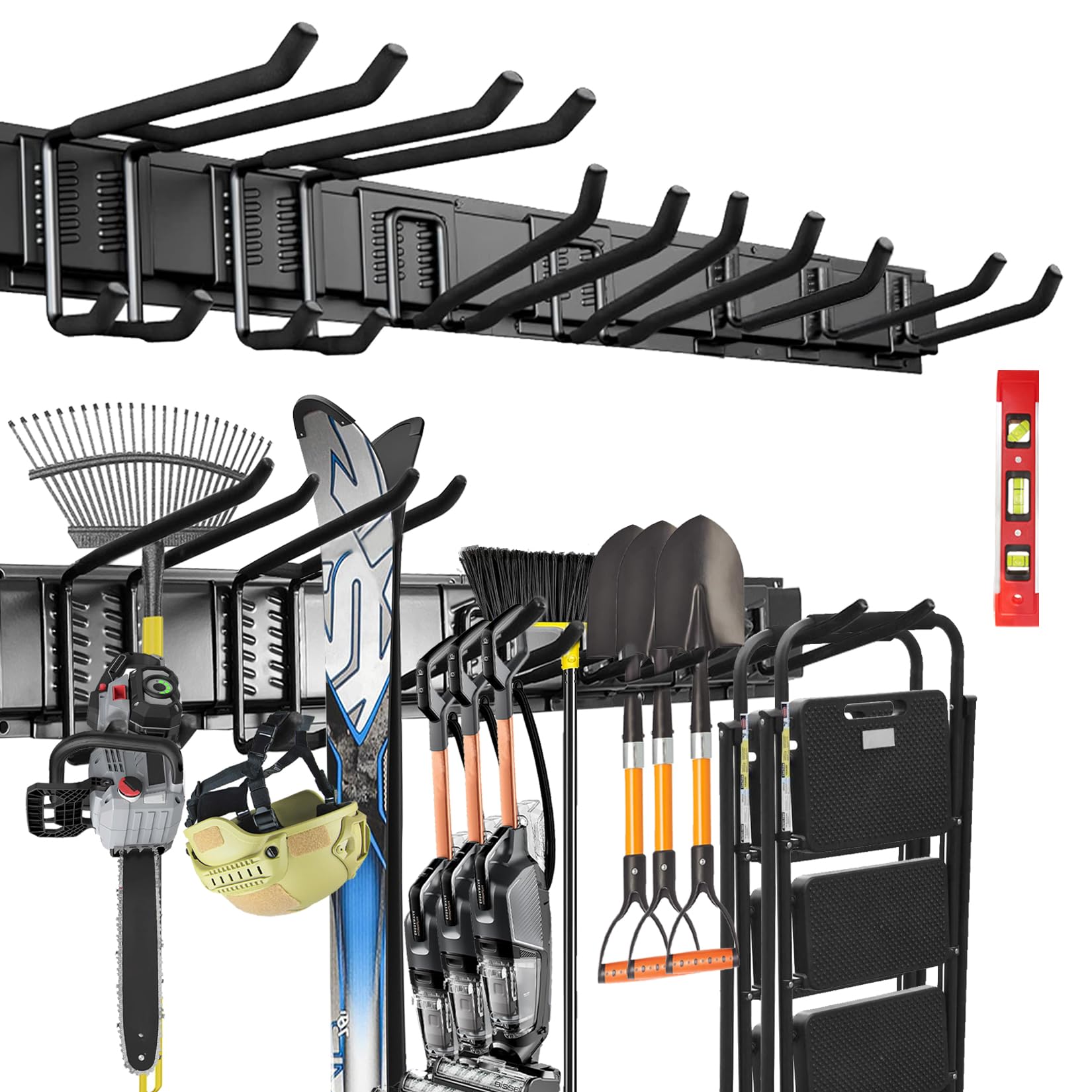 MeilsurY Garage Storage, 48-INCH Garage Tool Organization Wall Mount, Upgraded to Support Max 440lbs Garage Garden Tool Organizer, Professional Wall Mount Tool Storage Racks with 3 Rails and 7 Hooks