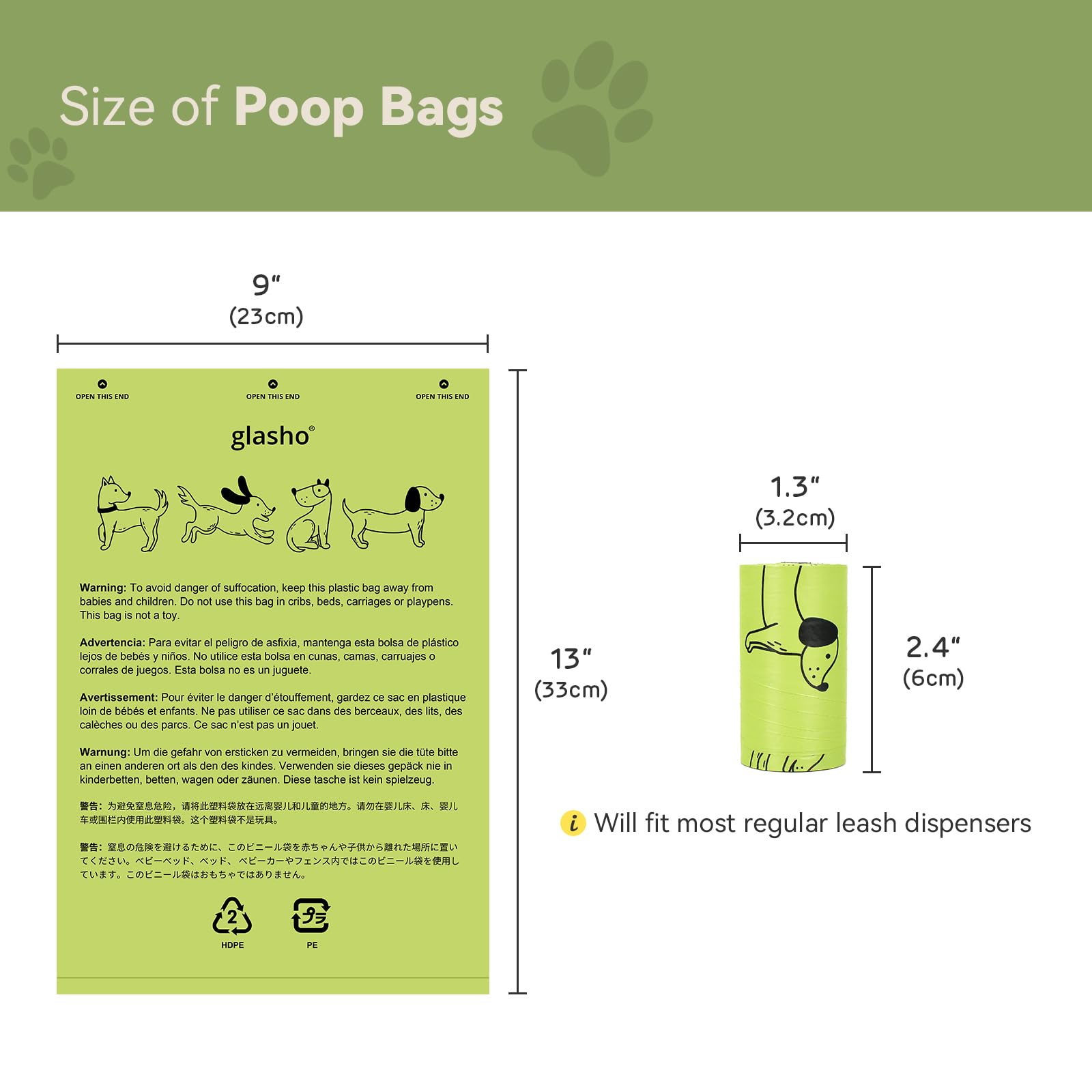 glasho Poop Bags for Dogs (600 Count, 30 Rolls) Lavender Scented Leak Proof Dog Waste Bags, 13 x 9 Inch Strong Doggie Cat Waste Bags with Dispenser, Green/Bulk